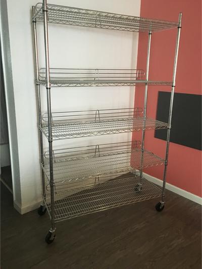 5 tier heavy duty stainless steel bakers rack with wheels and back ...