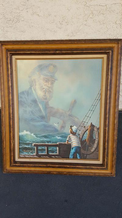 VANTAGE OIL PAINTING SEA CAPTAIN AND BOY SIGNED BY ARTIST KENNETH SUESS ...