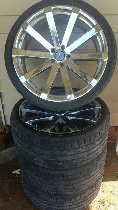 Velocity 22" ten spoke chrome wheels & tires 5x115 bolt pattern for ...