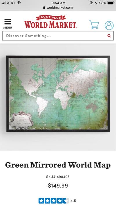 Large Mirrored World Map for sale in Fort Worth, TX - 5miles: Buy and Sell