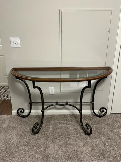 Vintage Ethan Allen Console Table Tuscany Wrought Iron Wood and Glass ...