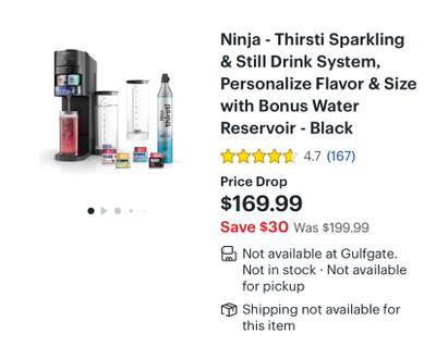 Ninja Thirsti Drink System, Soda Maker, Create Unique Sparkling & Still Drinks, for sale in ...