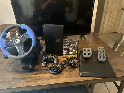 ORIGINAL PLAYSTATION 2 THICK SYSTEM /CONSOLE WITH RACING WHEEL, GAME ...