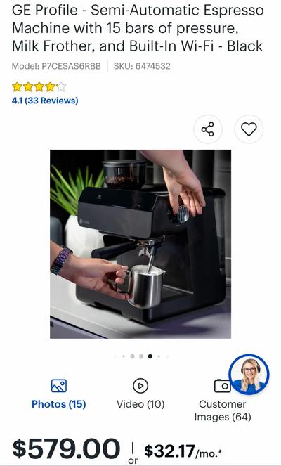 GE Profile Semi-Automatic Espresso Machine with 15 bars of pressure ...
