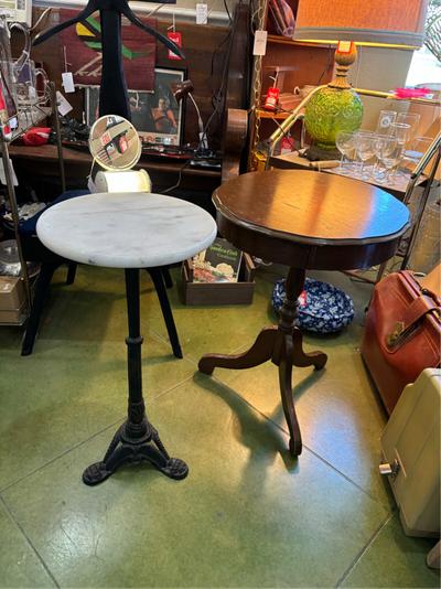 Small end tables. Marble with cast iron bottom 12x24. 35.00. Small wood ...
