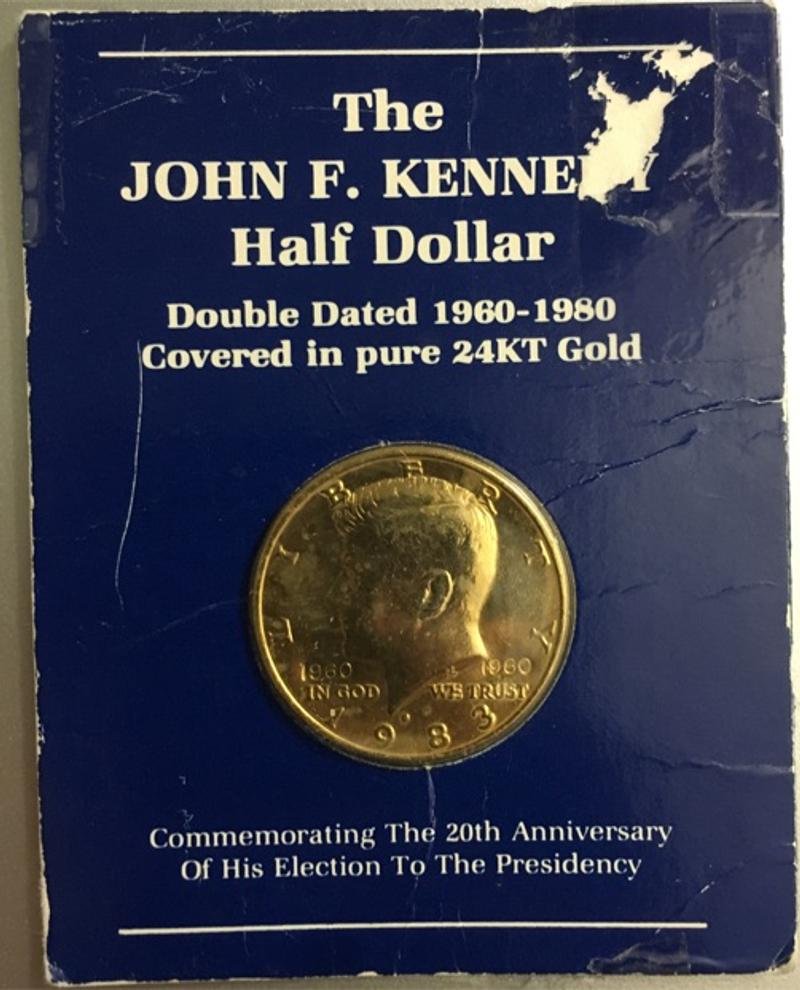 John F Kennedy Half Dollar Double Dated 1960 1980 Covered In Pure 24KT