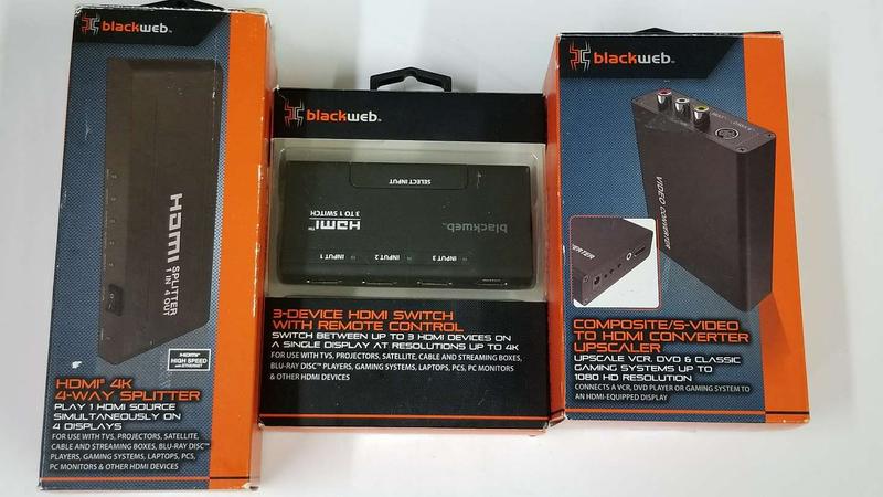 Lot of Blackweb HDMI 4way splitter, 3 device HDMI Switch w/remote, comp ...