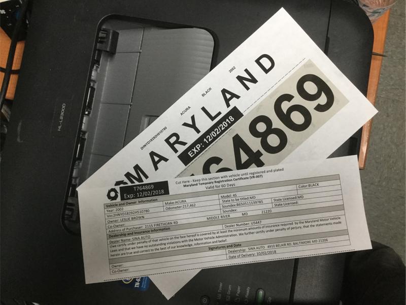 60 Days Temp Tag Maryland And West Virginia For Sale In Baltimore MD