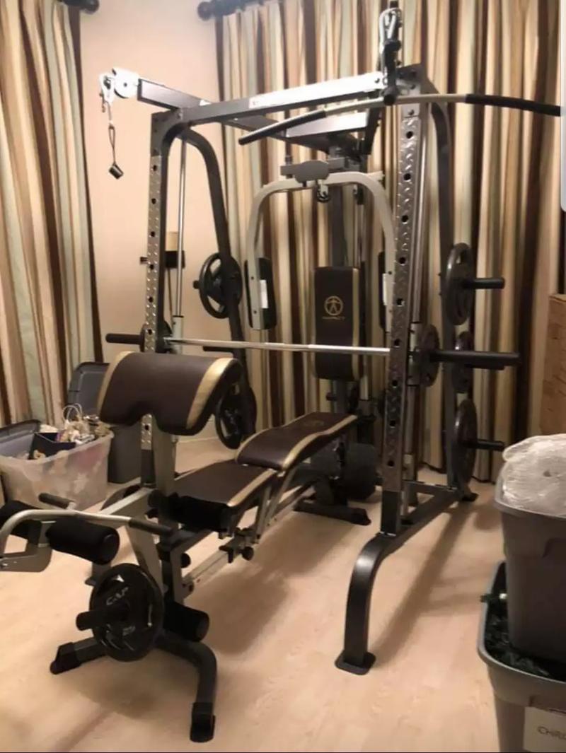 Smith Machine MultiStation Power Rack Cage Home Gym w Attachments ...
