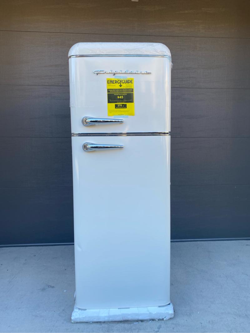 7.5 cu. ft. Mini Fridge in Cream with Rounded Corners and Top Freezer ...