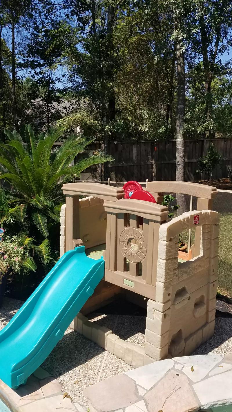 Kids Outdoor Climbing 2 Level Playhouse Fort with Slide and Rockwall ...