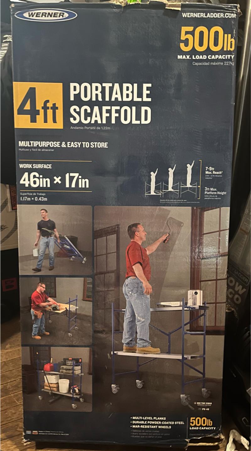 NEW Werner 4’ Steel Adjustable Portable Scaffold with 500 Ibs. Capacity ...