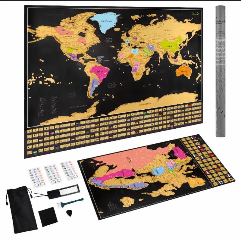 Scratch Off World Map Poster And Deluxe United States Map – Includes ...